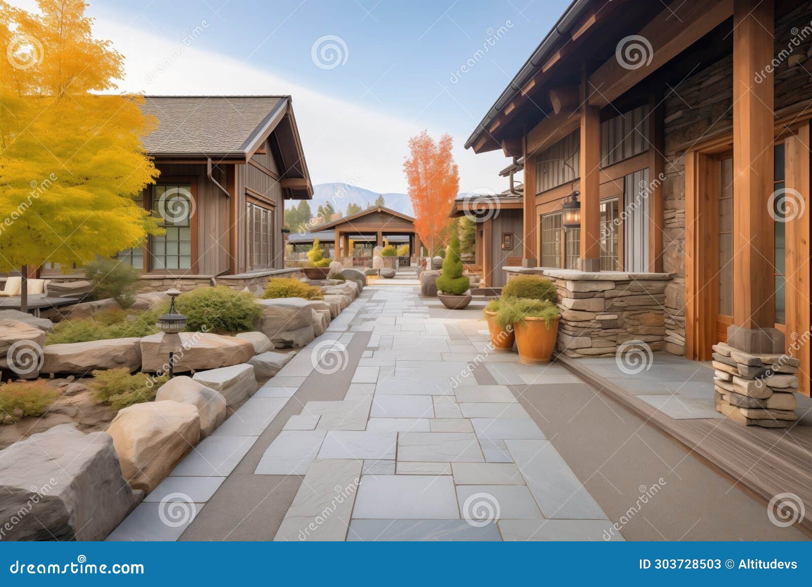 Stone Walkway Leading To a Log Cabins Front Door Stock Image - Image of ...