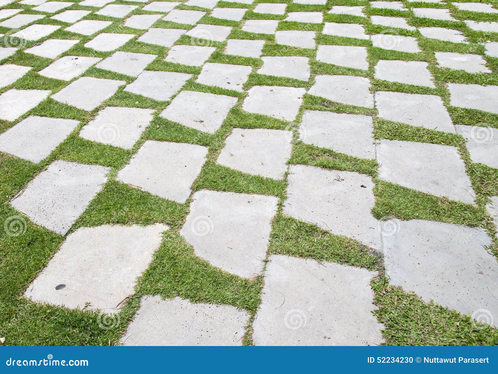 Stone Walkway Pattern on a Grass Field in Perspective View Stock Photo ...