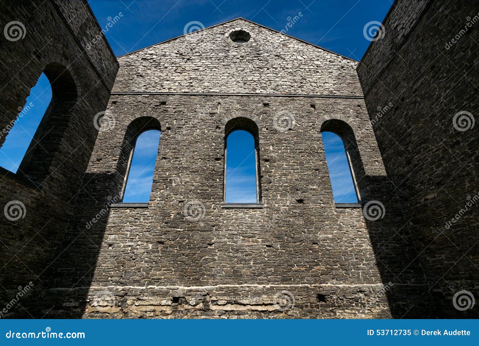 Stone Wall of Ancient Church Ruins with Gothic Windows Stock Image ...