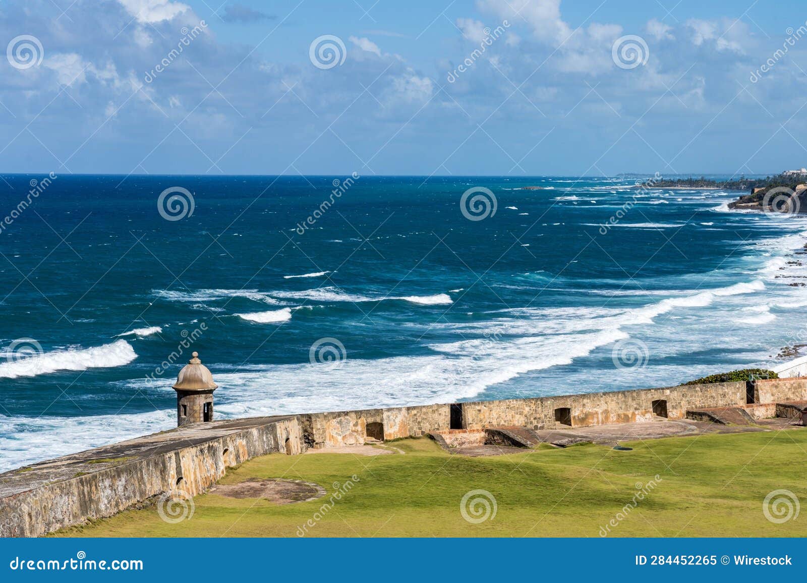 Stone Wall with a Backdrop of the View of the Ocean Stock Image - Image ...