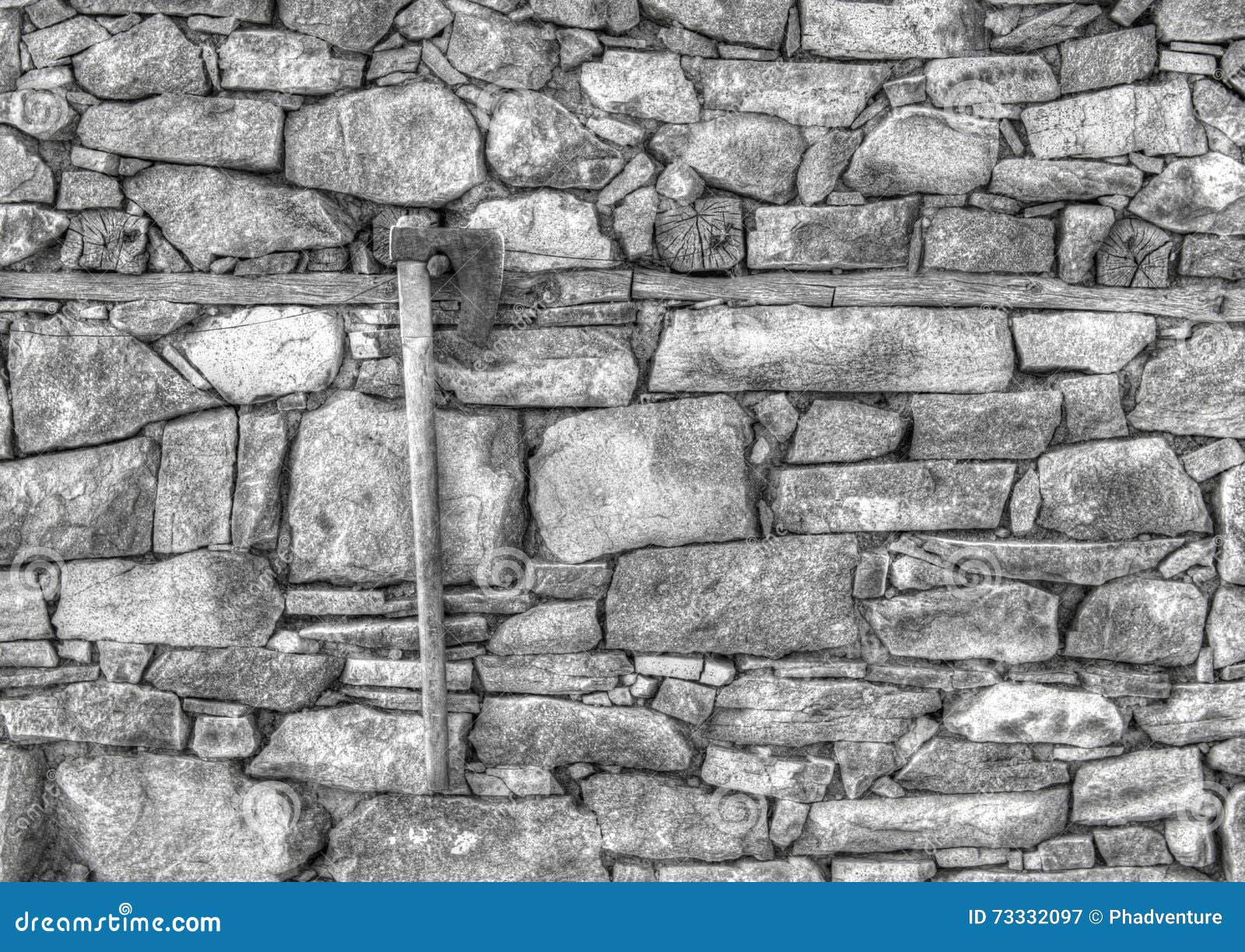 Stone Wall Background and Axe in Black and White Stock Image - Image of ...