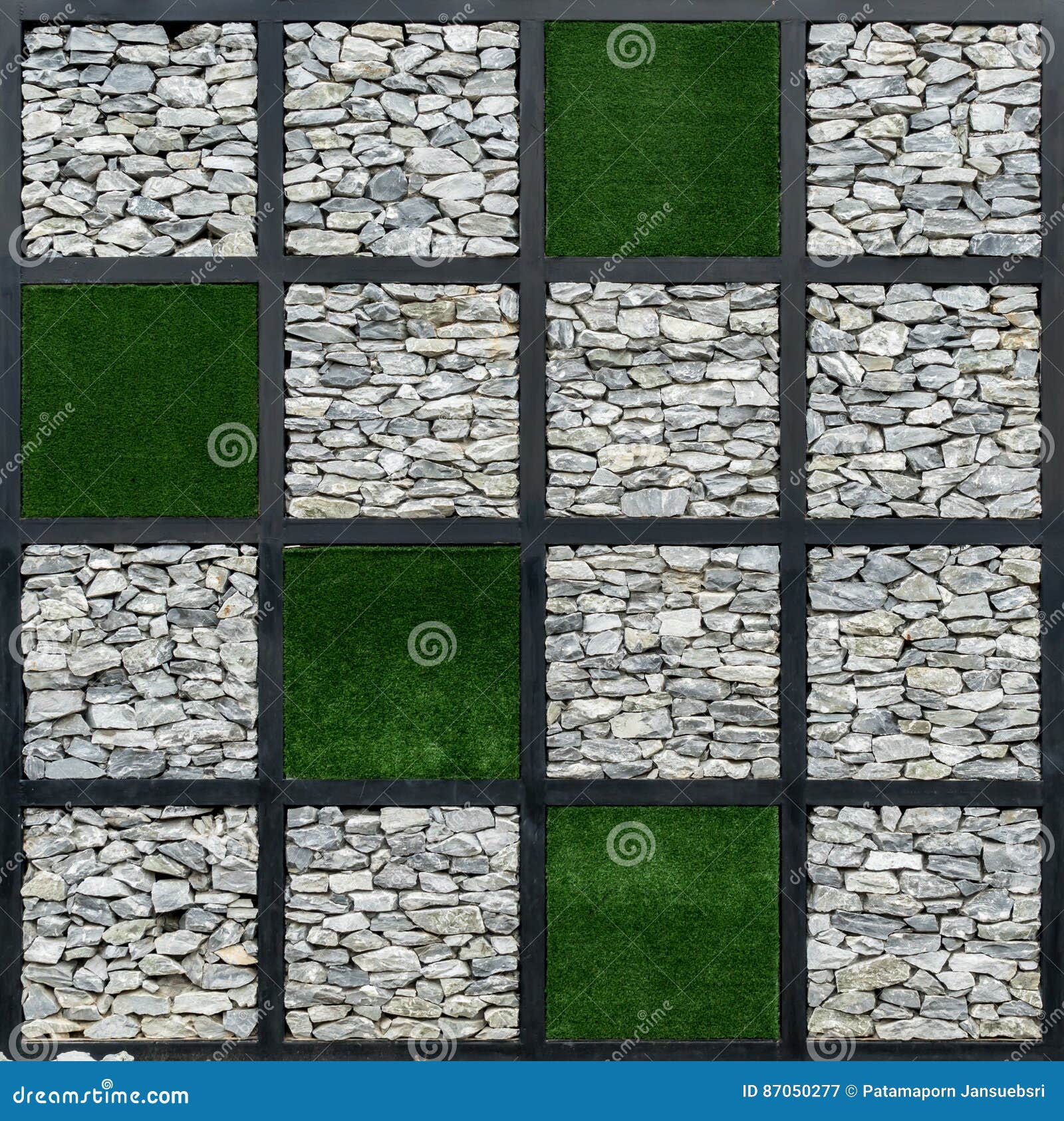 Stone Wall Block with Green Artificial Grass Stock Image - Image of ...