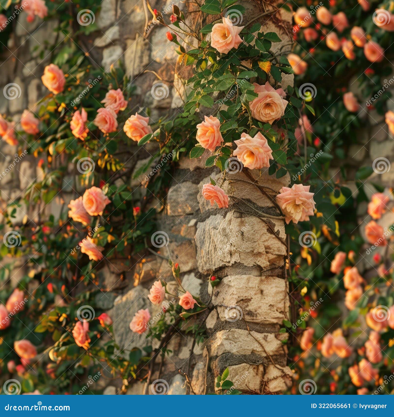 Stone Wall with Climbing Roses Stock Image - Image of decorative ...