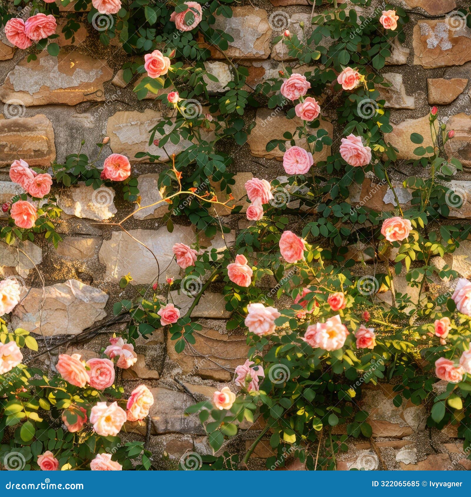 Stone Wall with Climbing Roses Stock Image - Image of nature, beauty ...