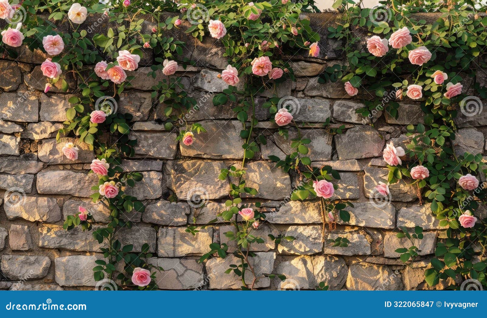 Stone Wall with Climbing Roses Stock Image - Image of climbing, color ...