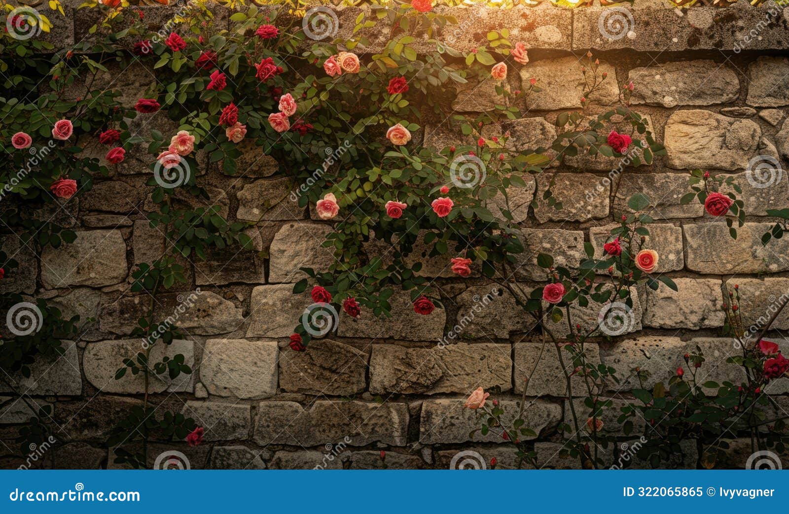 Stone Wall with Climbing Roses Stock Image - Image of plants, summer ...
