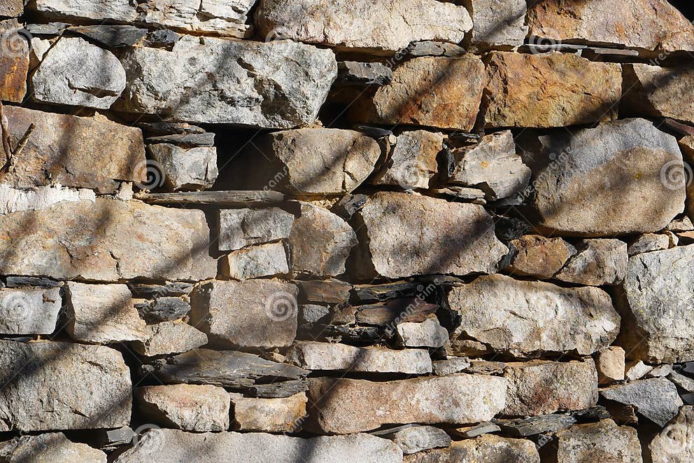 Stone Wall Constructed from Various Rock Types, Showcasing Nature S ...