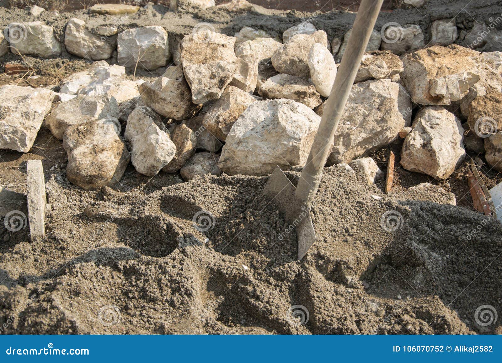 Stone Wall during Construction and Masonry Tools Stock Photo - Image of ...