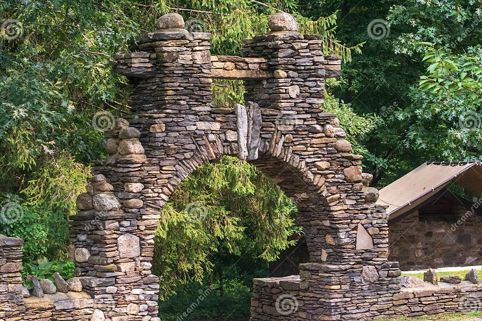 Decorative stone entryway stock image. Image of plant - 333368799