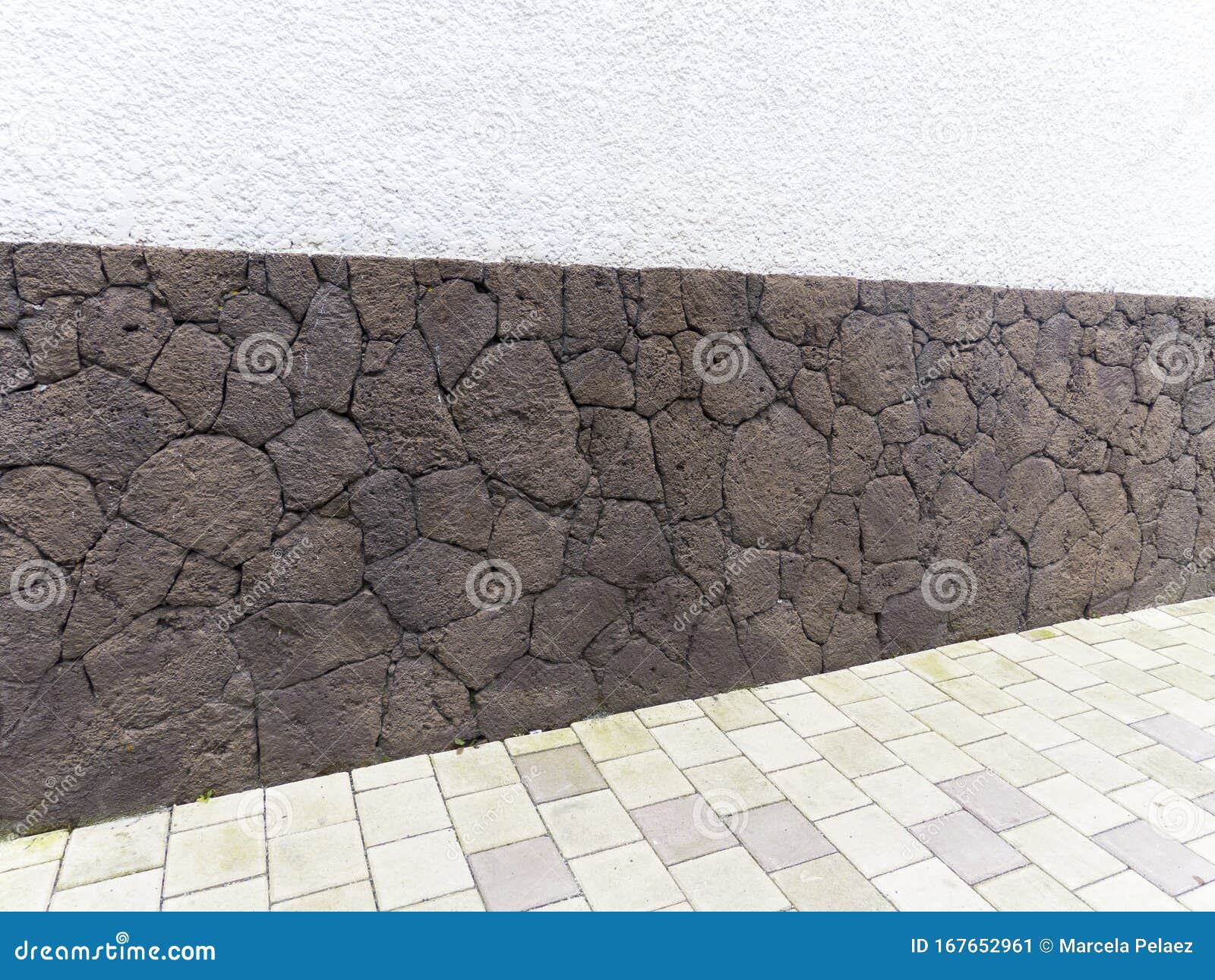 Stone Wall from Different Angles, with White Cement and Gray Brick ...