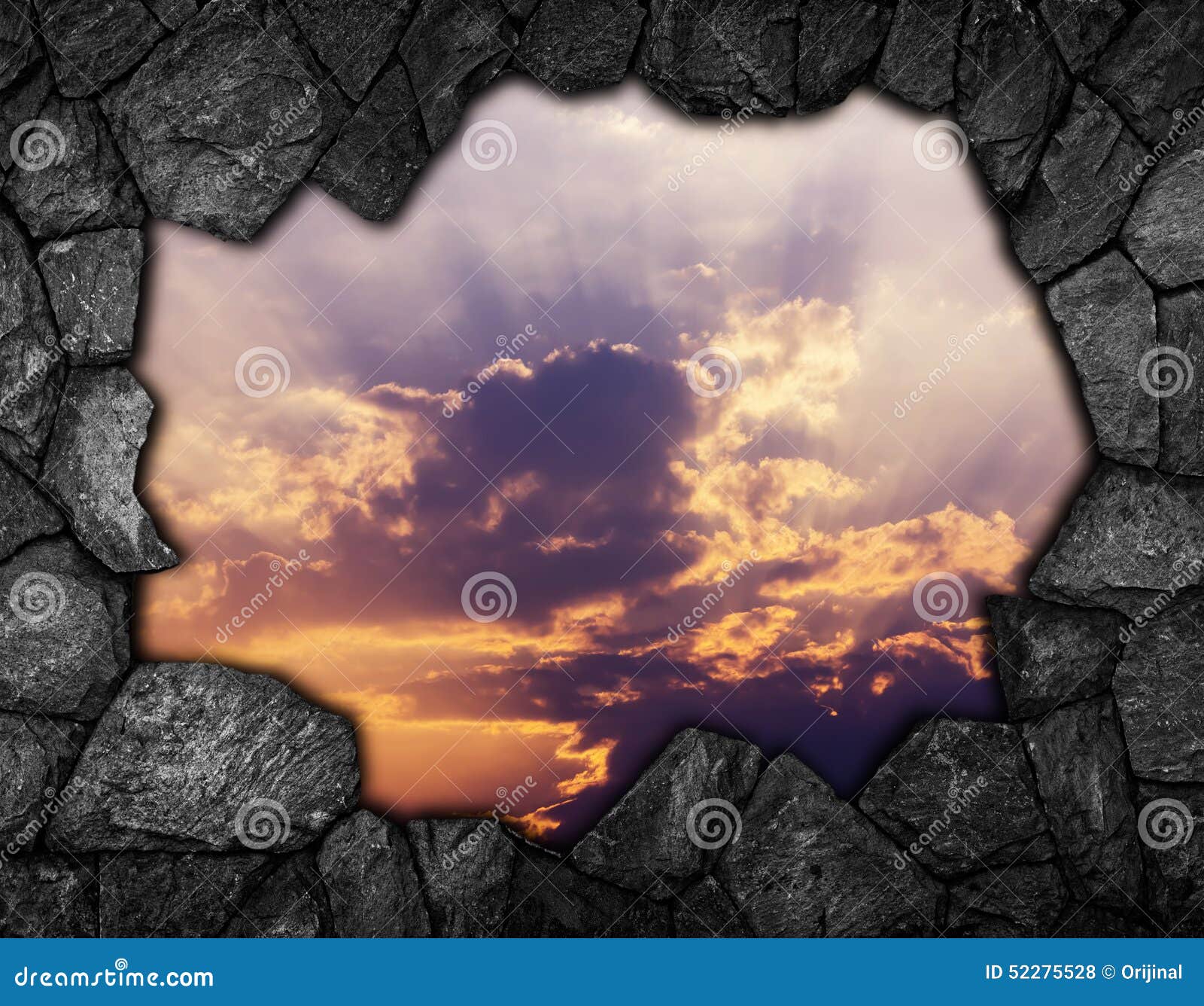 Stone Wall with Hole Sky for Background Stock Photo - Image of concrete ...