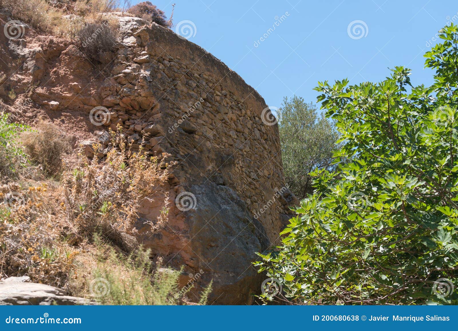 Stone Wall on a Mountainside Stock Photo - Image of almeria, vegetation ...