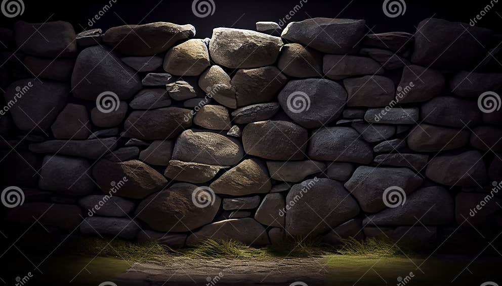 Stone Wall Night Scene: a Dramatic Composition of Rough-Hewn Stones ...