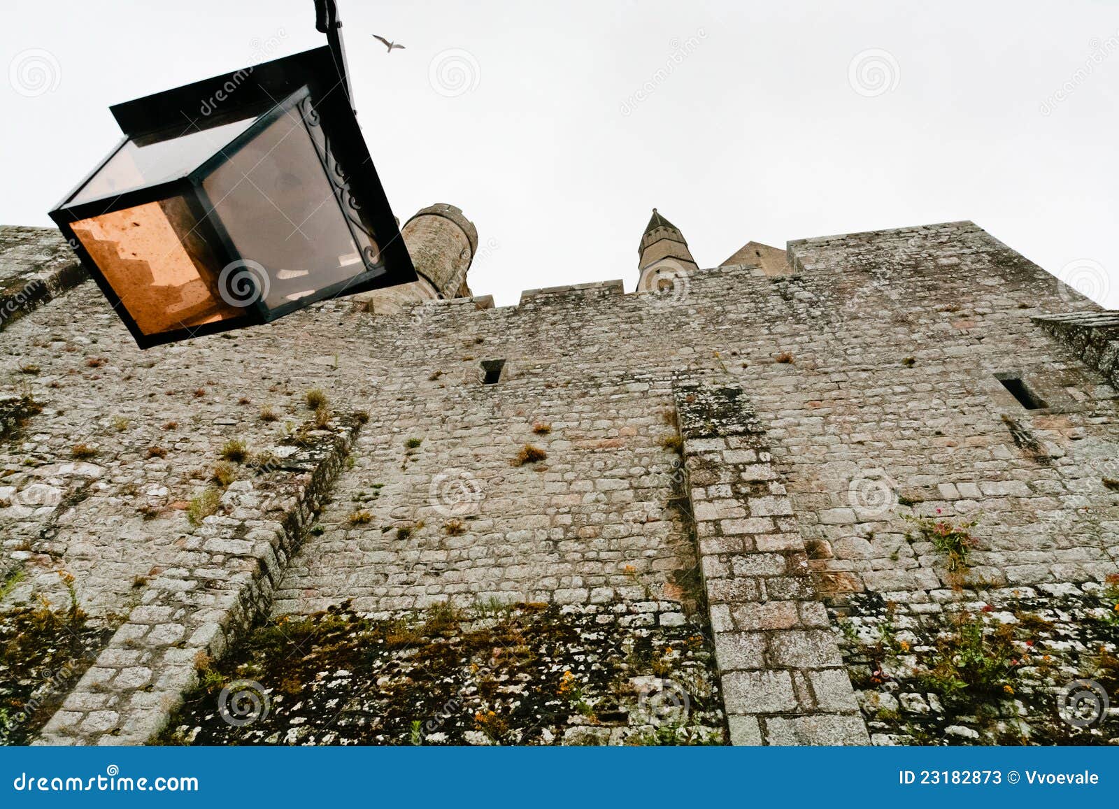 Stone wall of old castle stock image. Image of mont, lantern - 23182873