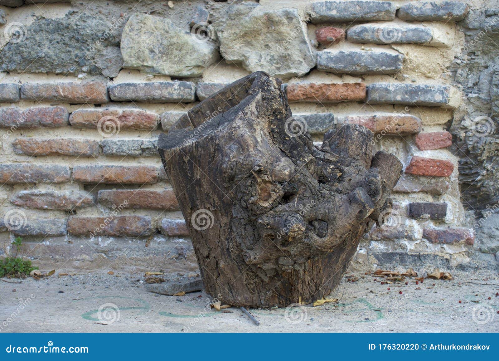 Stone Wall and Piece of Tree Trunk Stock Photo - Image of georgia ...