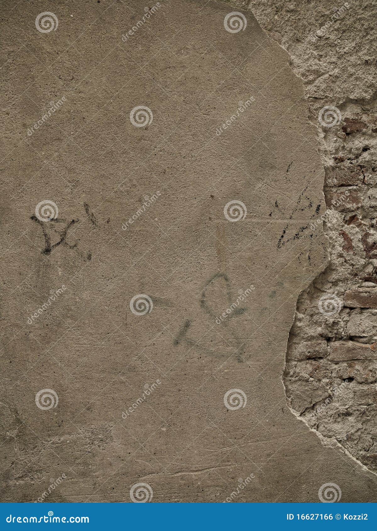Stone Wall with Plaster and Brick Stock Photo - Image of aging ...