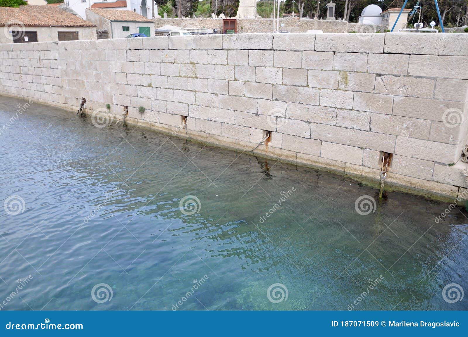 Stone Wall in the Port in the Sea Stock Image - Image of green, history ...