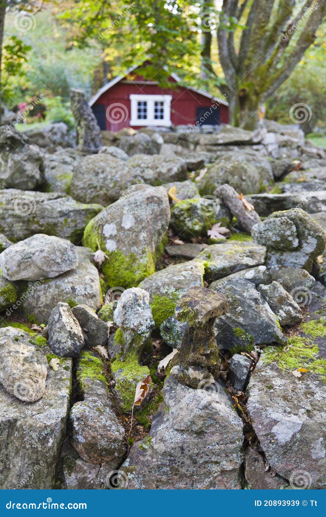 Stone wall with red barn stock image. Image of landscape - 20893939