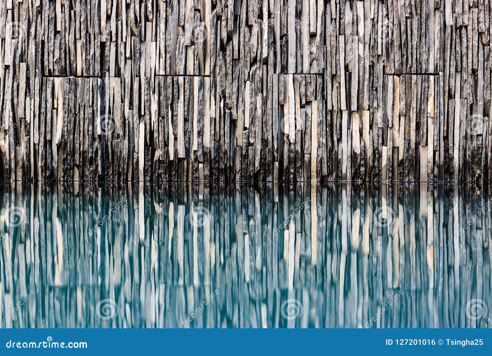 Stone Wall Reflection Water Pool. Stock Photo - Image of detail, wall ...