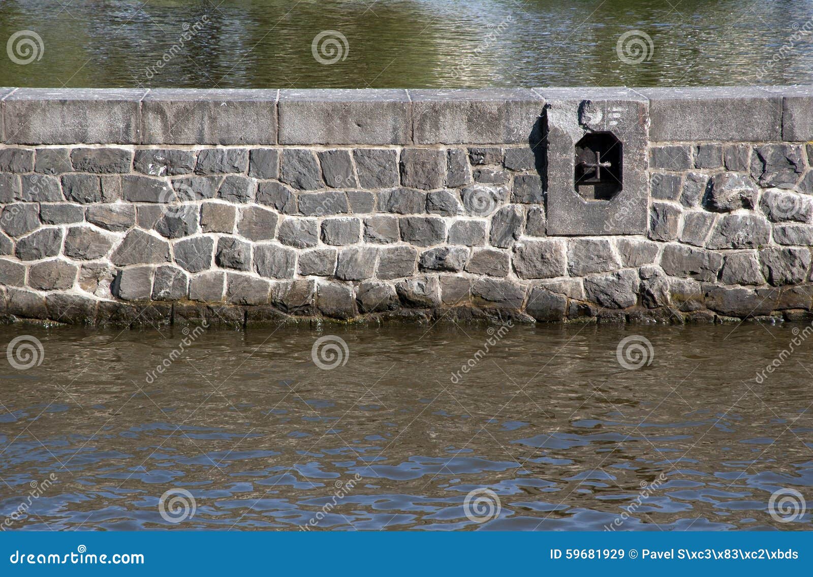 Stone wall in the river stock image. Image of river, boat - 59681929