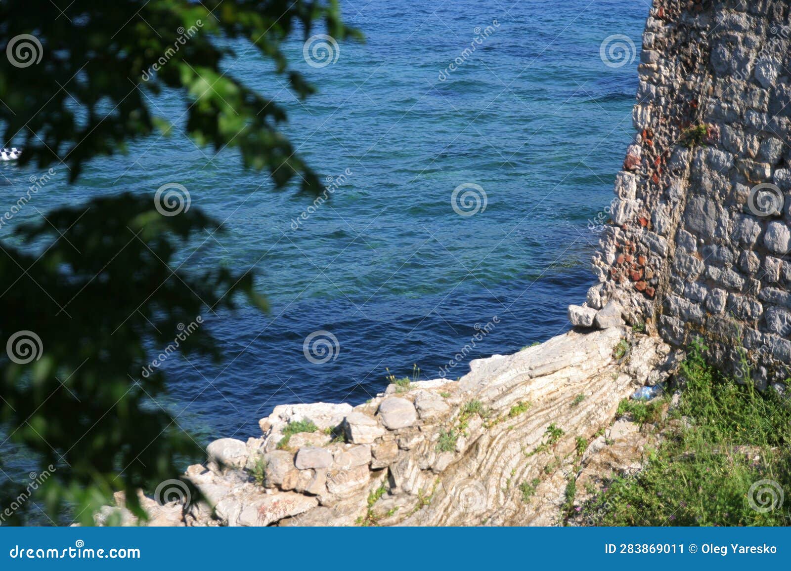 Stone wall and sea stock image. Image of river, cove - 283869011