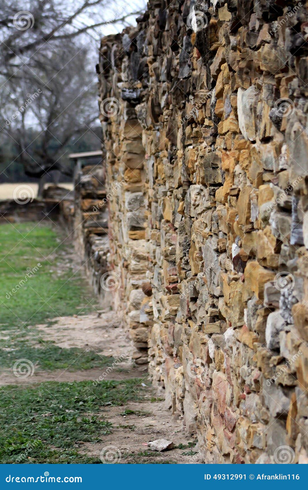 Stone Wall of Spanish Mission Espada Stock Image - Image of rocks ...