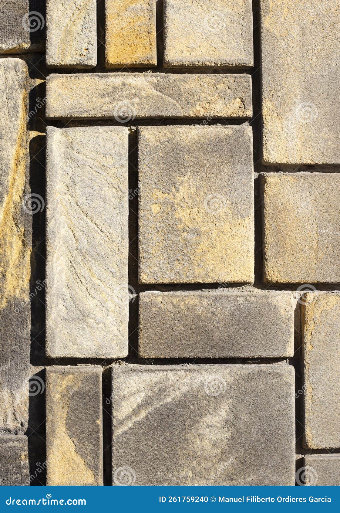 Stone Wall with Square and Rectangular Geometrical Shapes. Sandstone ...