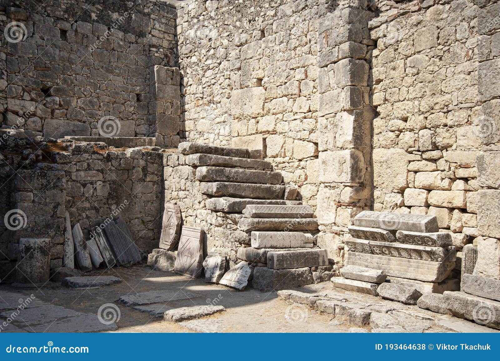 Stone Wall with Steps on the Ruins of a Temple or Castle Editorial ...