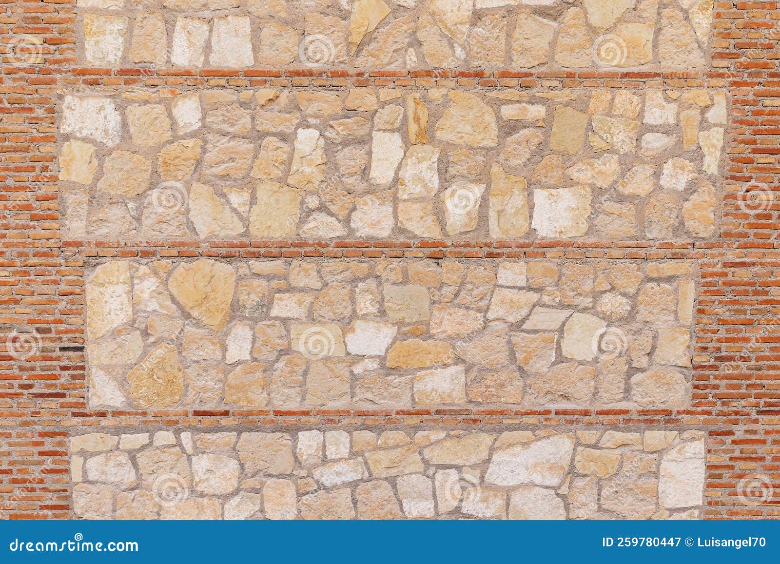 Stone Wall Texture Background Separated by Three Rows of Bricks Stock ...