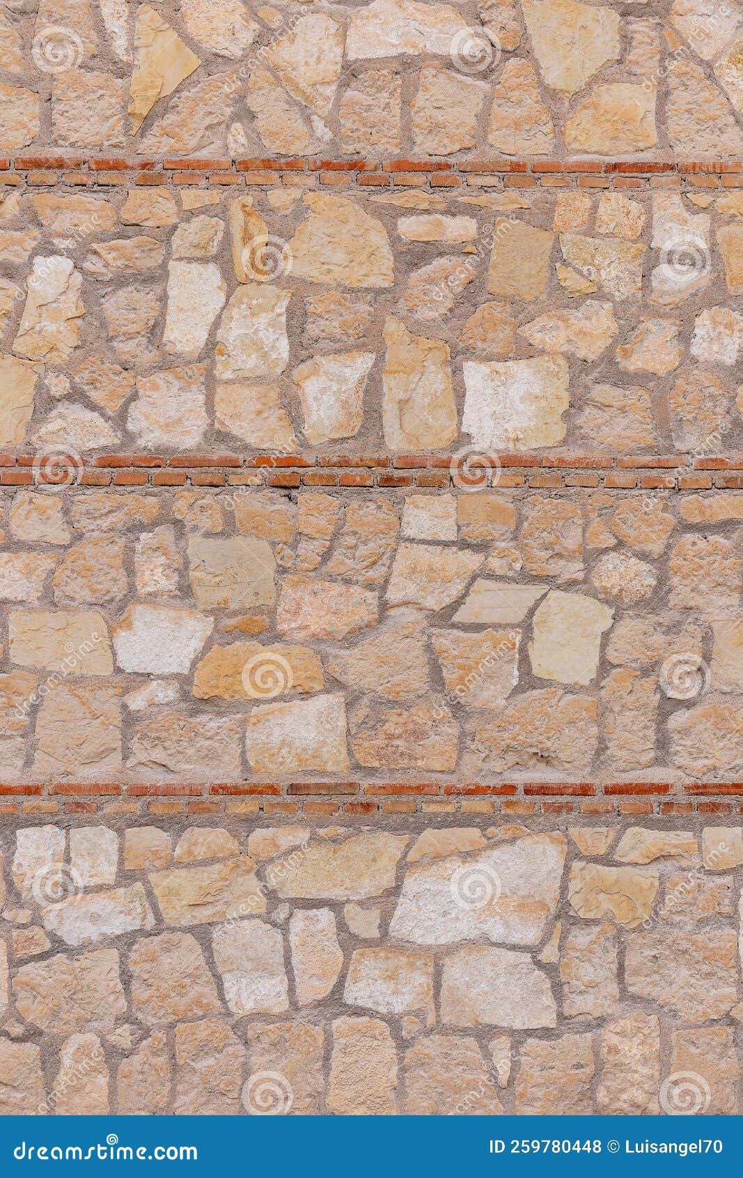 Stone Wall Texture Background Separated by Three Rows of Bricks Stock ...