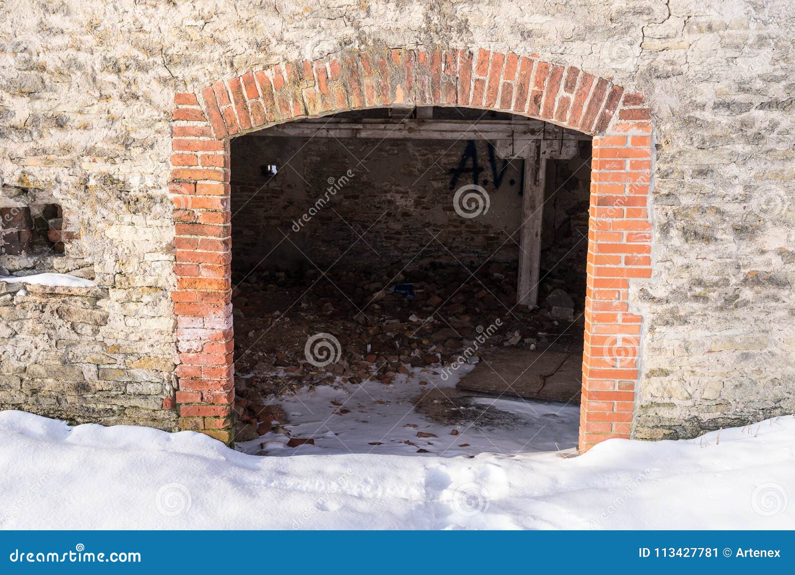 Stone Wall Texture and Windows with Red Frames, Natural Background ...