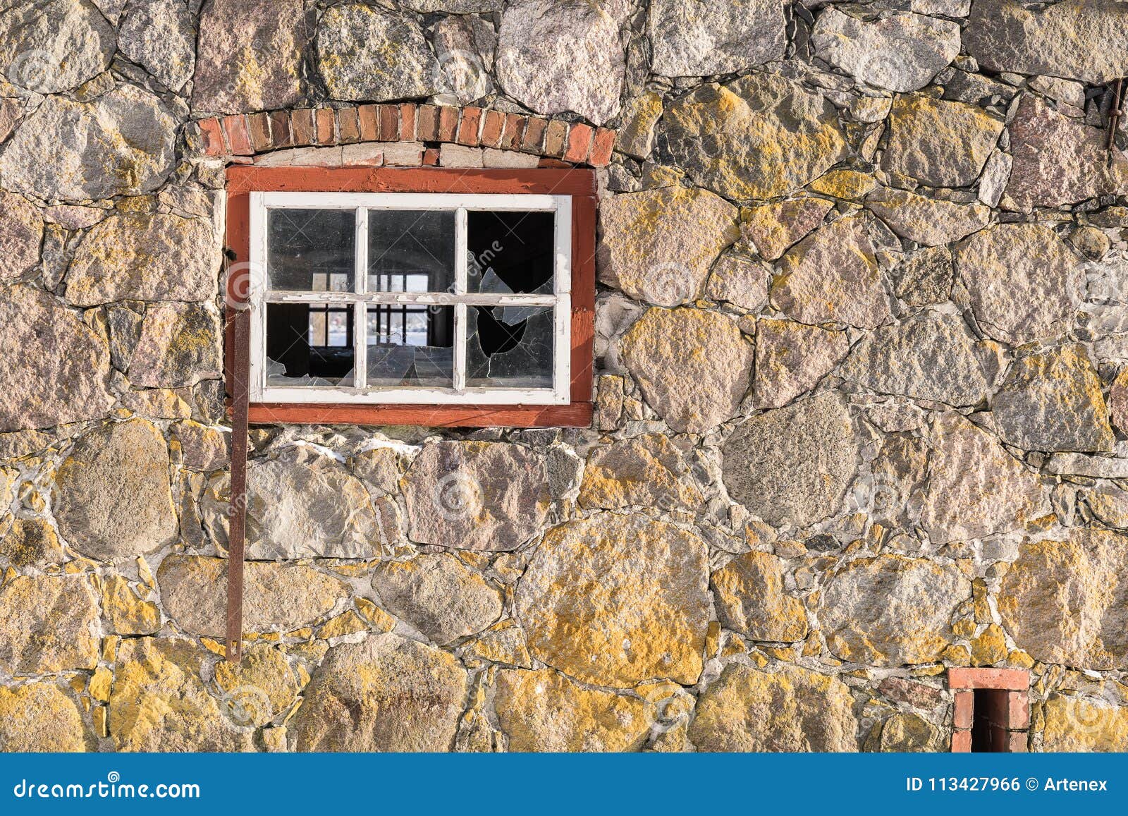 Stone Wall Texture and Windows with Red Frames, Natural Background ...