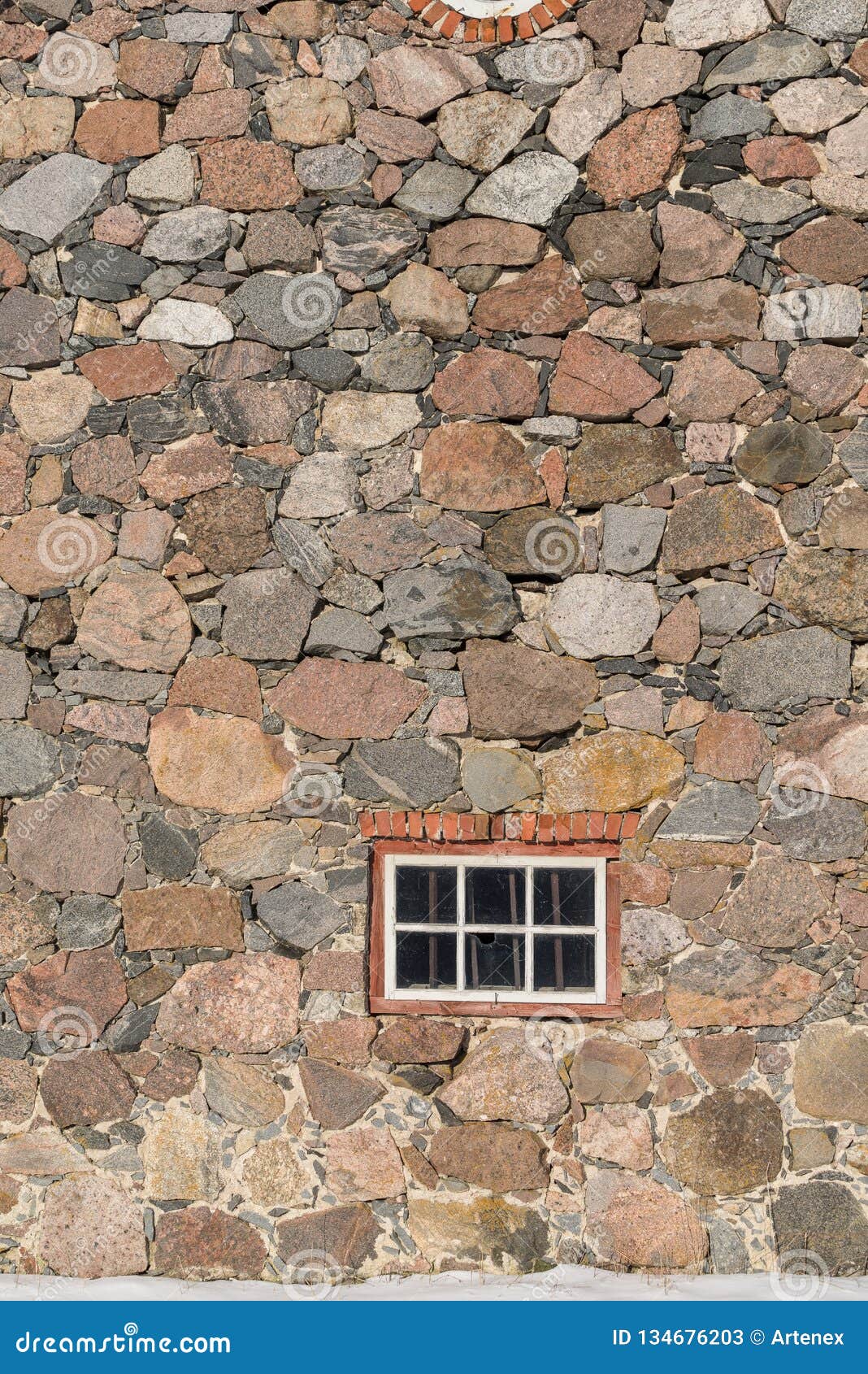 Stone Wall Texture and Windows with Red Frames, Natural Background ...