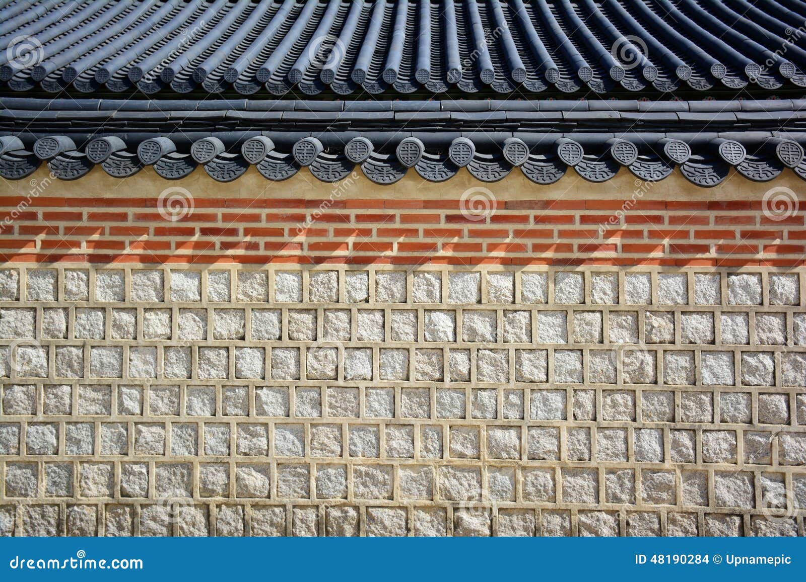 Stone Wall and Tile Roof Korean Traditional. Stock Photo - Image of ...