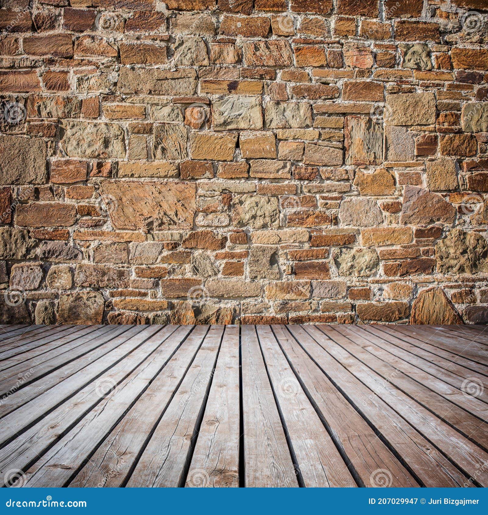 Stone Wall and Timber Floor Stock Image - Image of home, interior ...