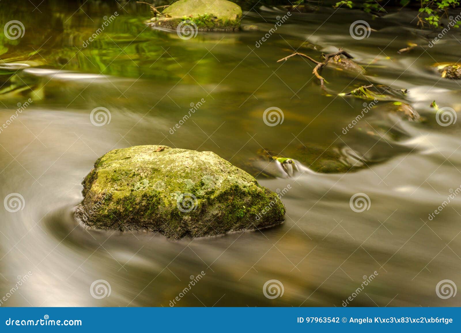 Stone and Water in a Small Brook Stock Photo - Image of water, lush ...