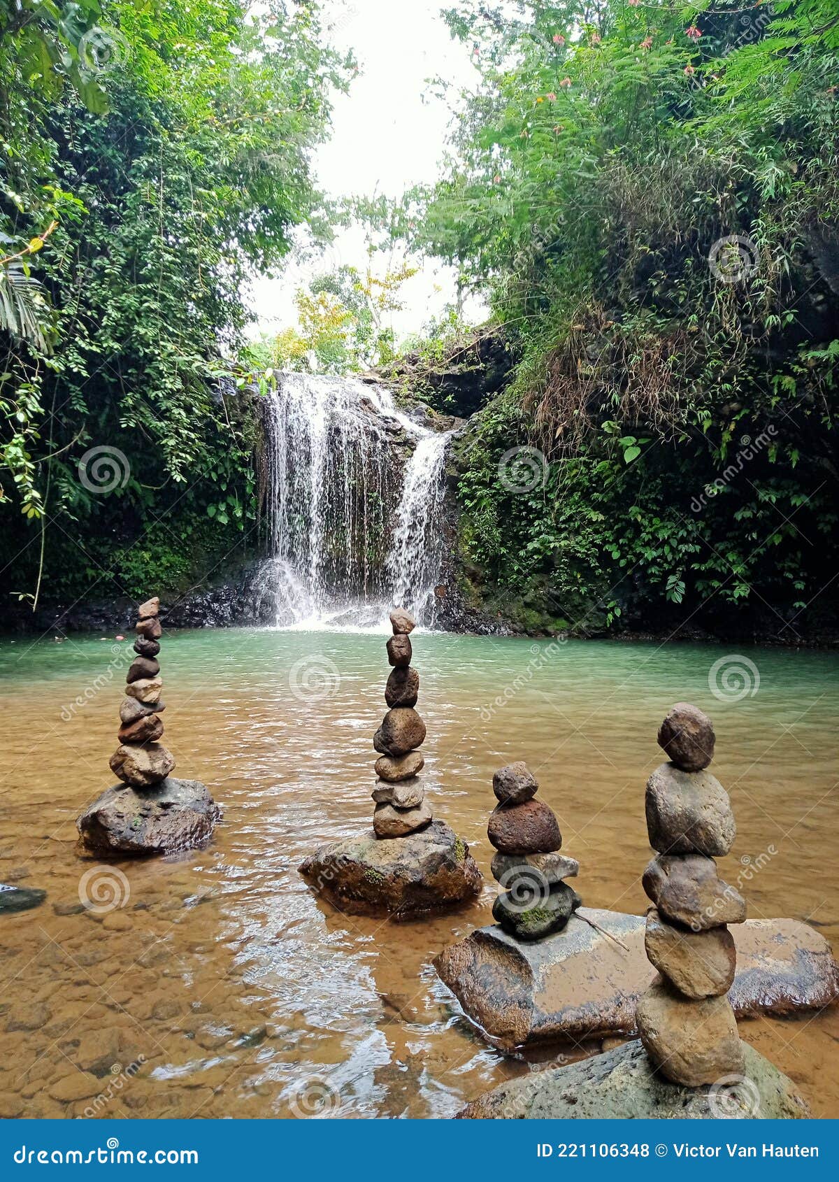 Stone on waterfall stock photo. Image of rock, forest - 221106348