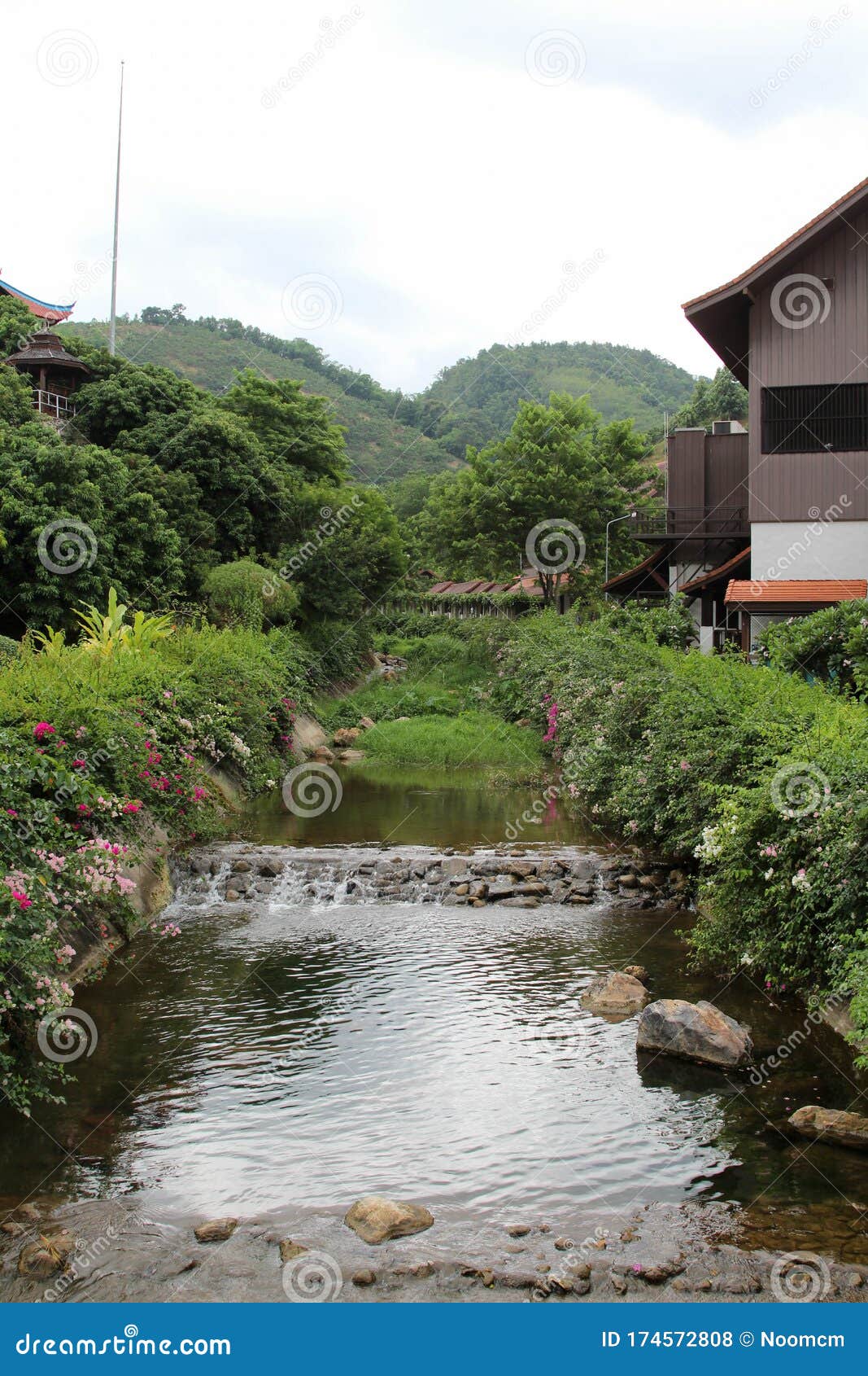 Stone weir on a stream stock photo. Image of hill, step - 174572808