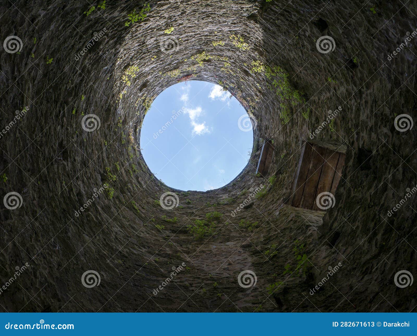 Stone Well Hole, Old Construction from Inside, Brick Walls and Blue Sky ...