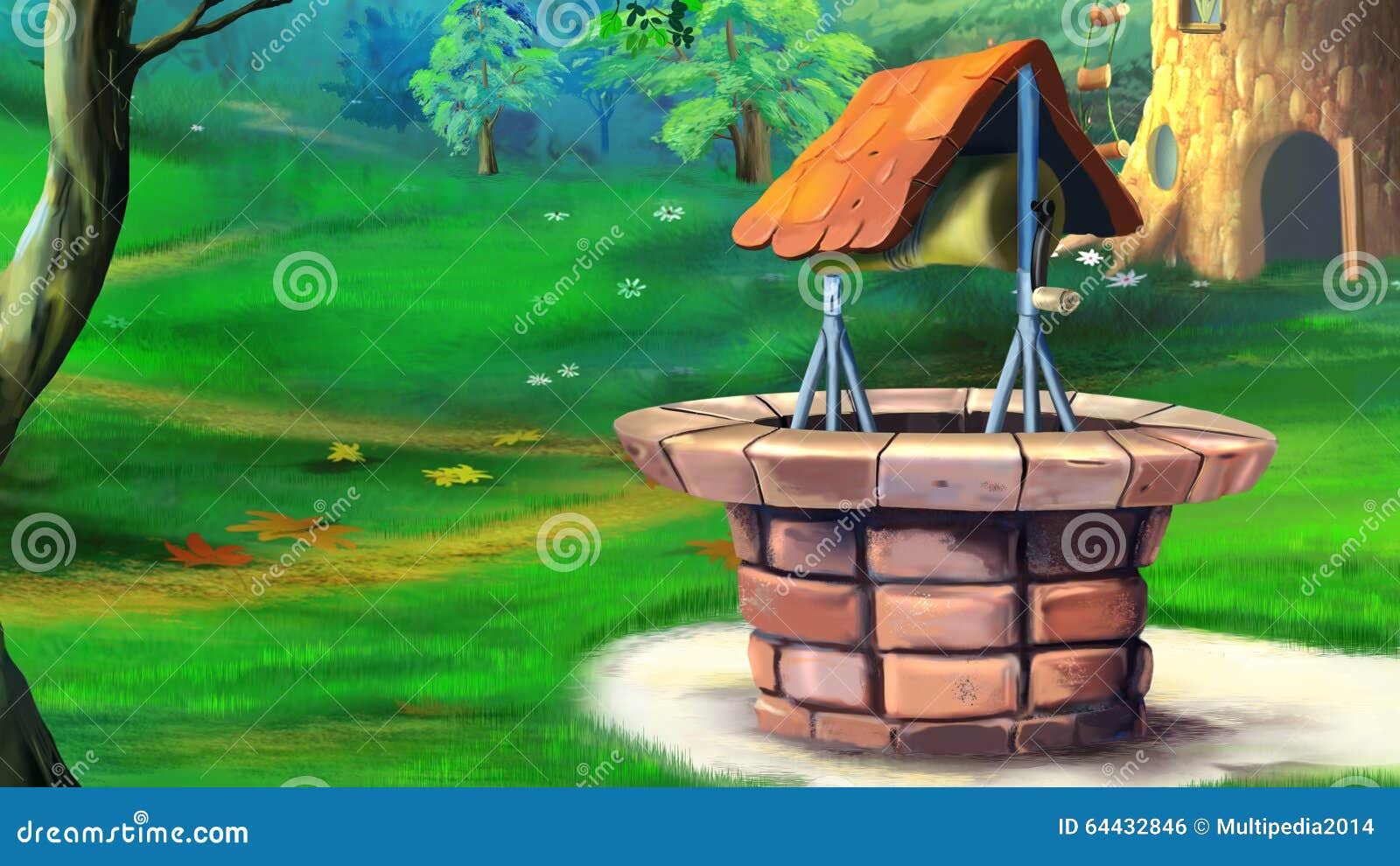 Stone well in the meadow. stock illustration. Illustration of meadow ...