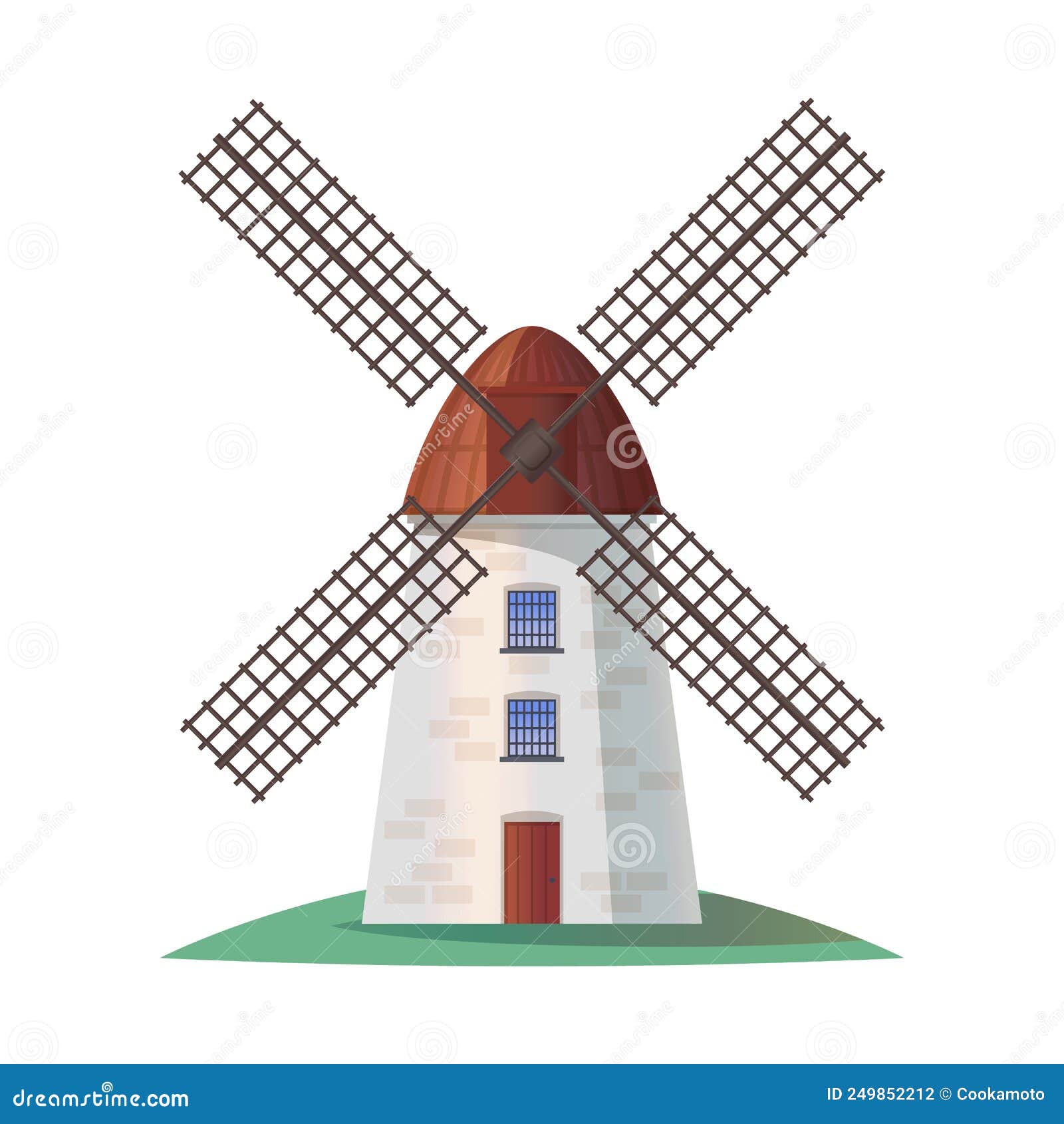 Old Windmill Structure In Comic Style With Frozen Landscape Background ...