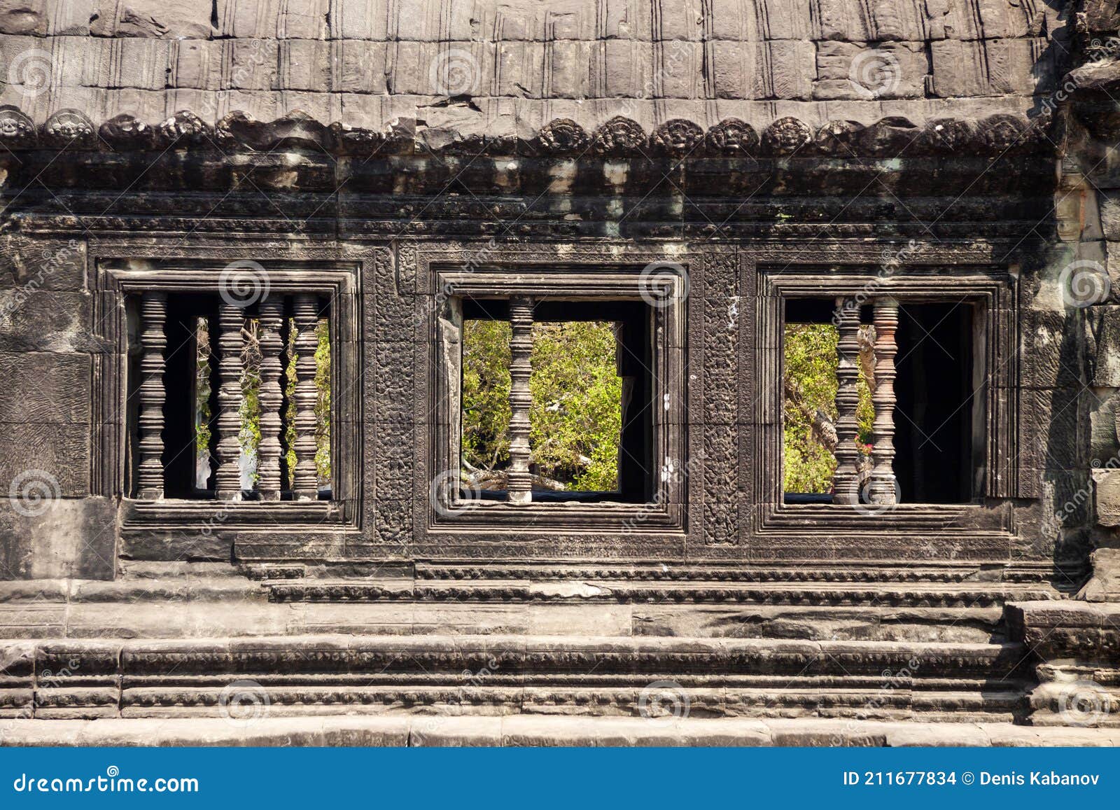 Stone Windows with Pillars. Angkor, Cambodia Stock Photo - Image of ...