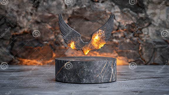 Stone Wings Sculpture on a Marble Plinth. Stock Illustration ...