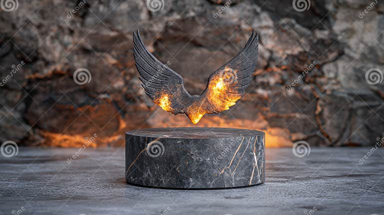 Stone Wings Sculpture on a Marble Plinth. Stock Illustration ...