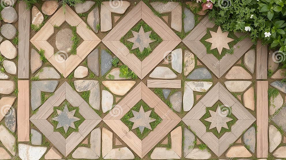 Stone and Wood Pathway with a Geometric Pattern Stock Illustration ...