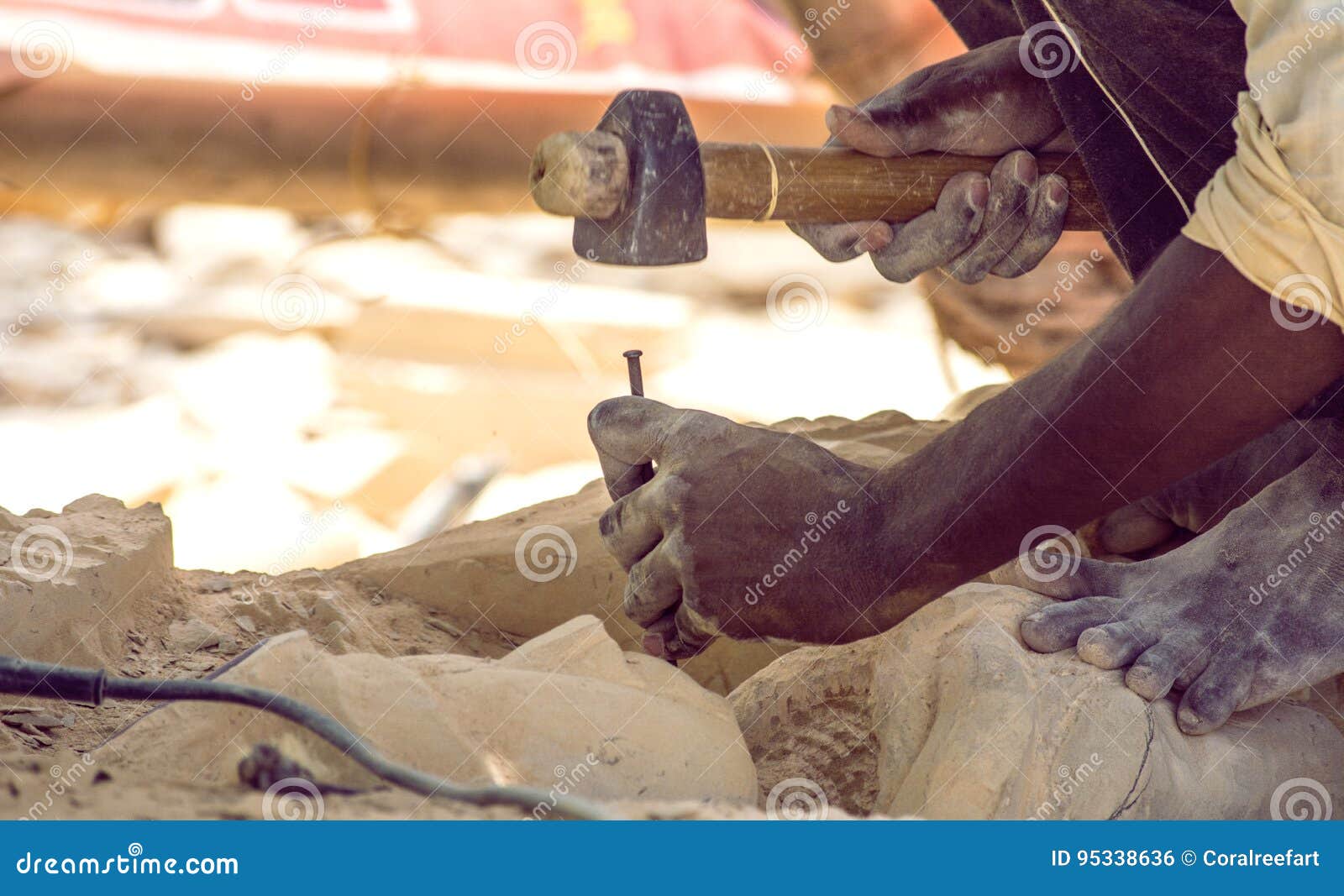 Stone Worker Hands Carving Stone Stock Photo - Image of manufacturing ...