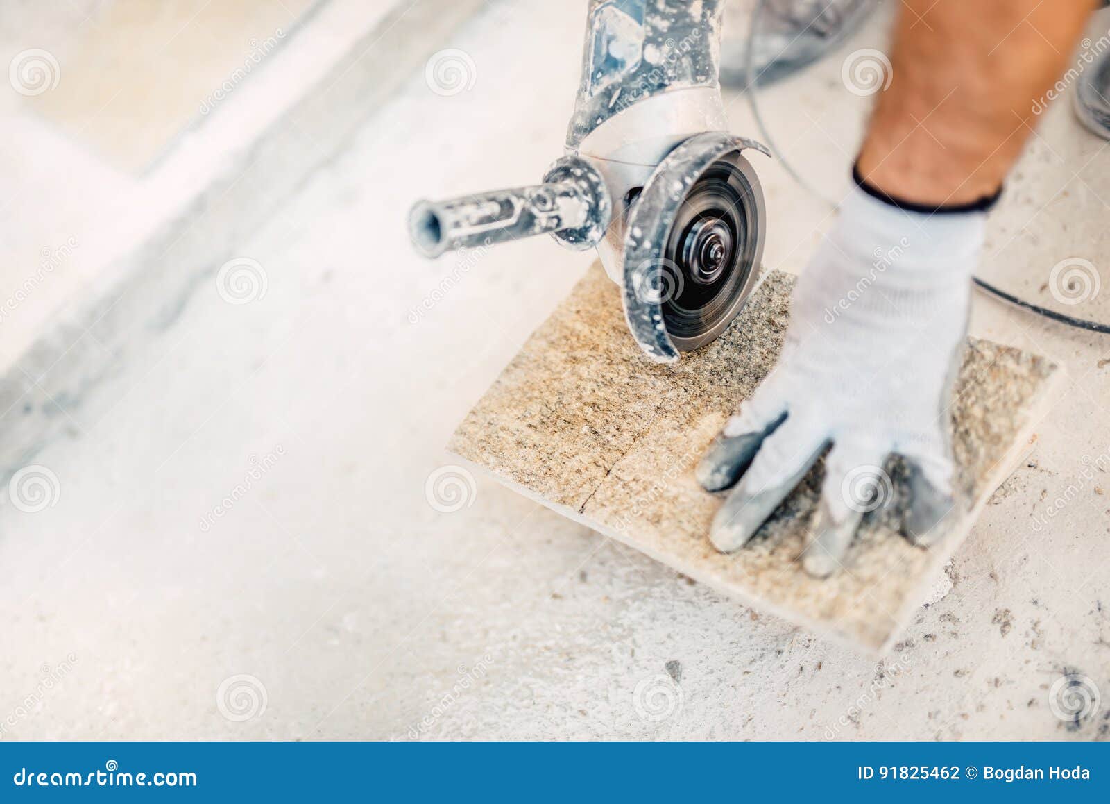 Stone Worker Sawing, Working with Power Tools in Construction Site ...