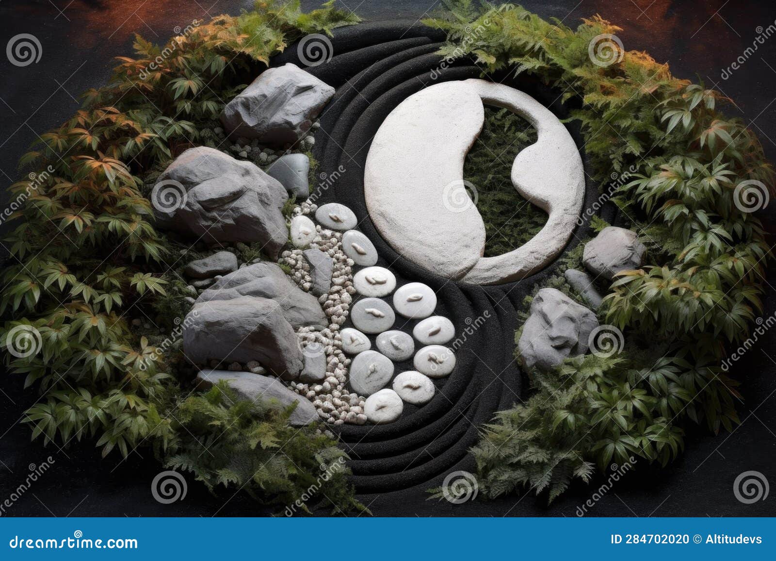 Stone Yin Yang in a Tranquil Zen Garden Stock Illustration ...