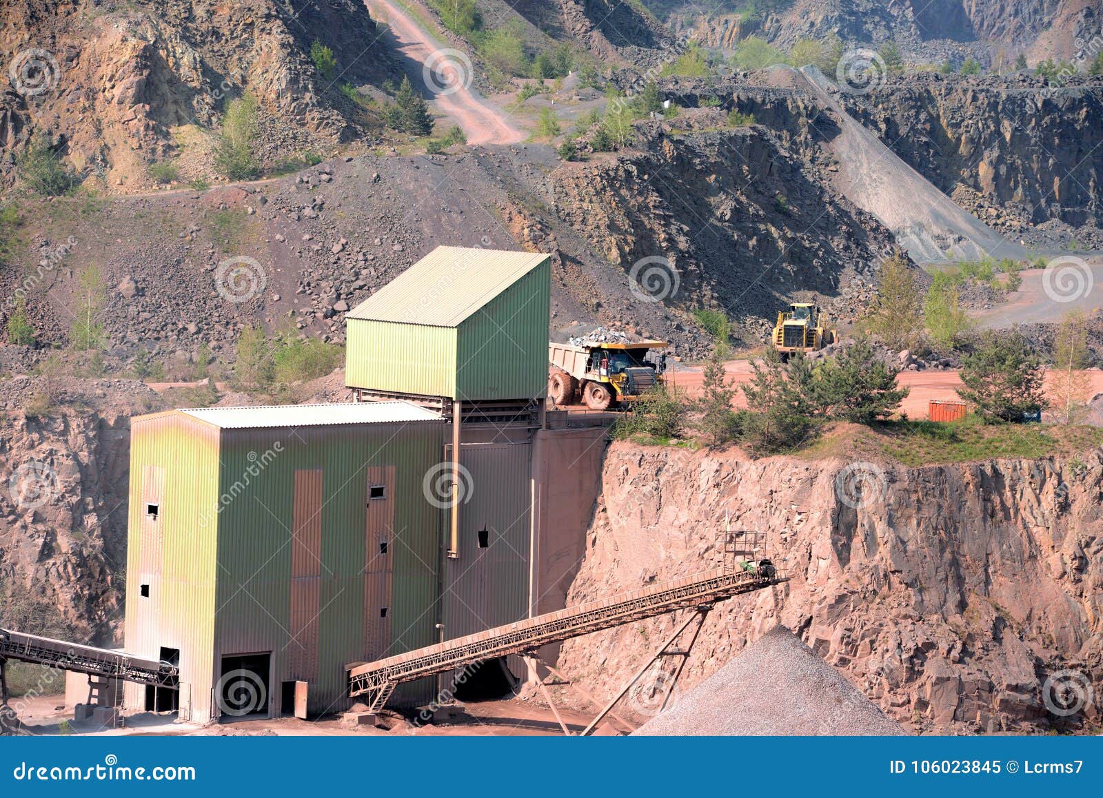 Stonecrusher Machine in an Active Quarry Mine of Porphyry Rocks. Stock ...