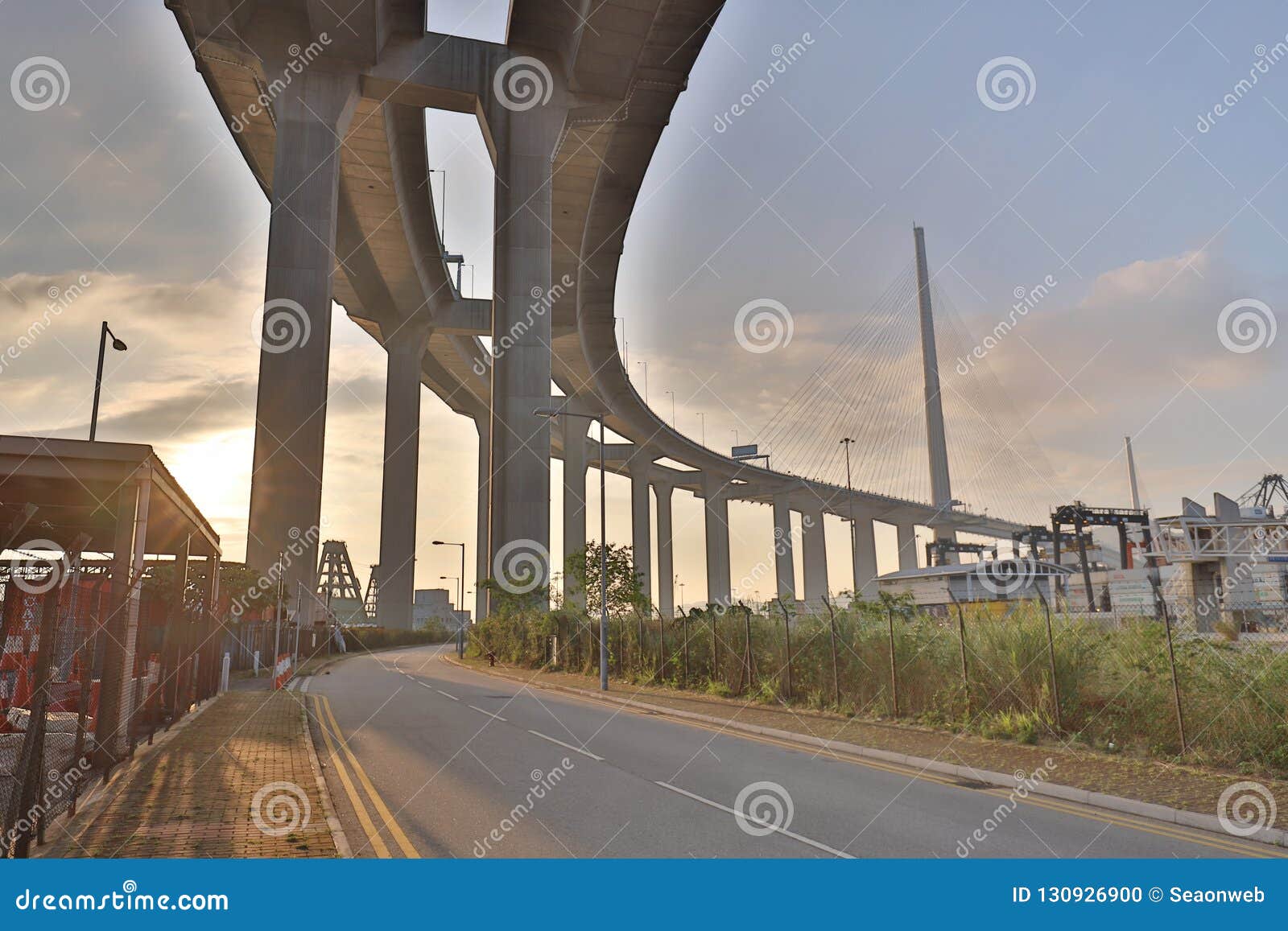A Stonecutters Bridge and the Tsing Sha Highway Stock Photo - Image of ...